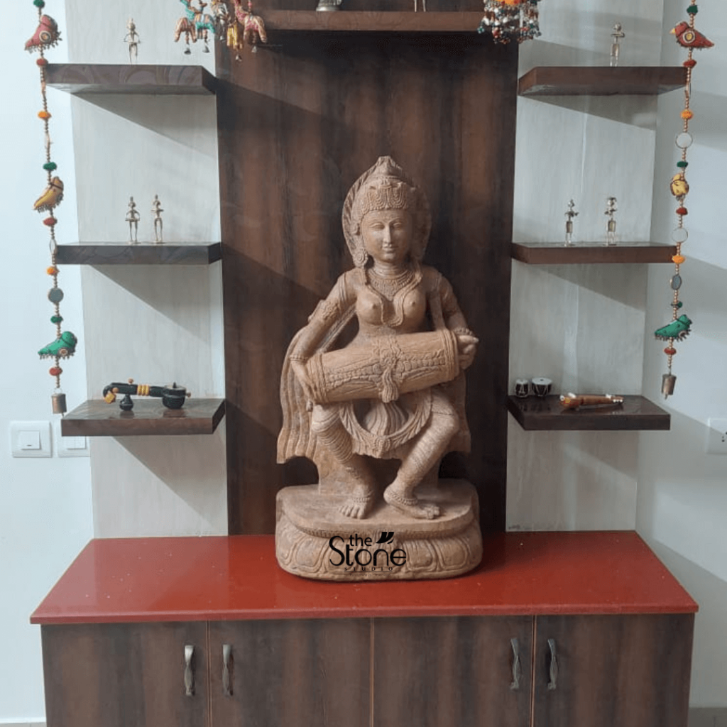 Buy Apsara Statue Holding a Dhol 3ft - The Stone Studio