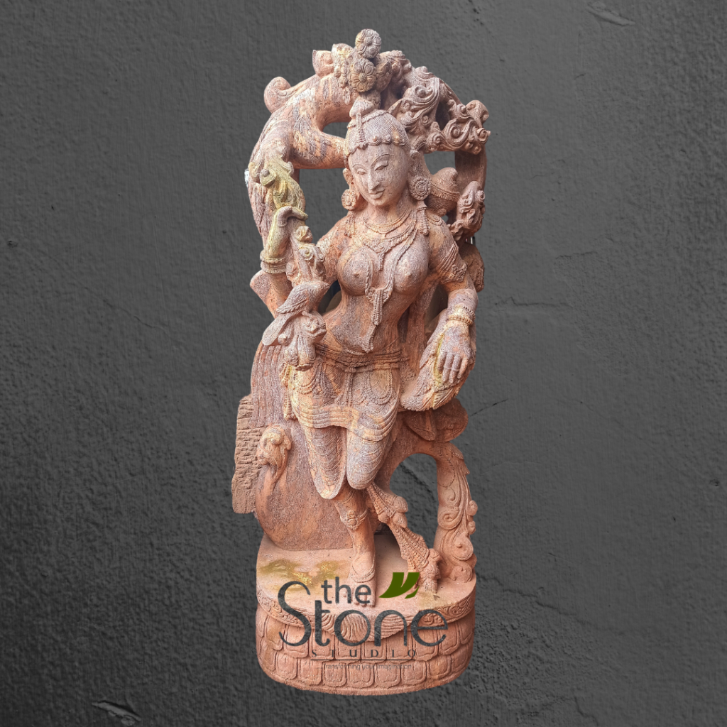 Devadasi Sculpture with a Sparrow 7' - The Stone Studio