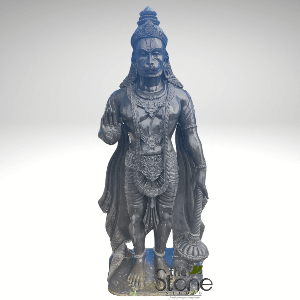Hanuman Statue in Black Stone Standing 6ft - The Stone Studio