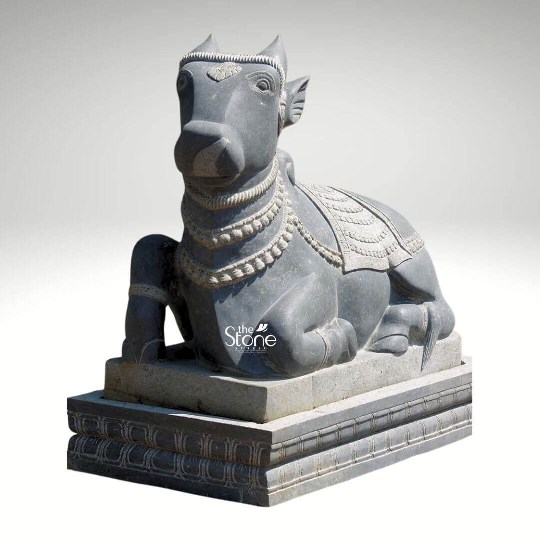Nandi Statue in Black Designed Stone 2ft - The Stone Studio