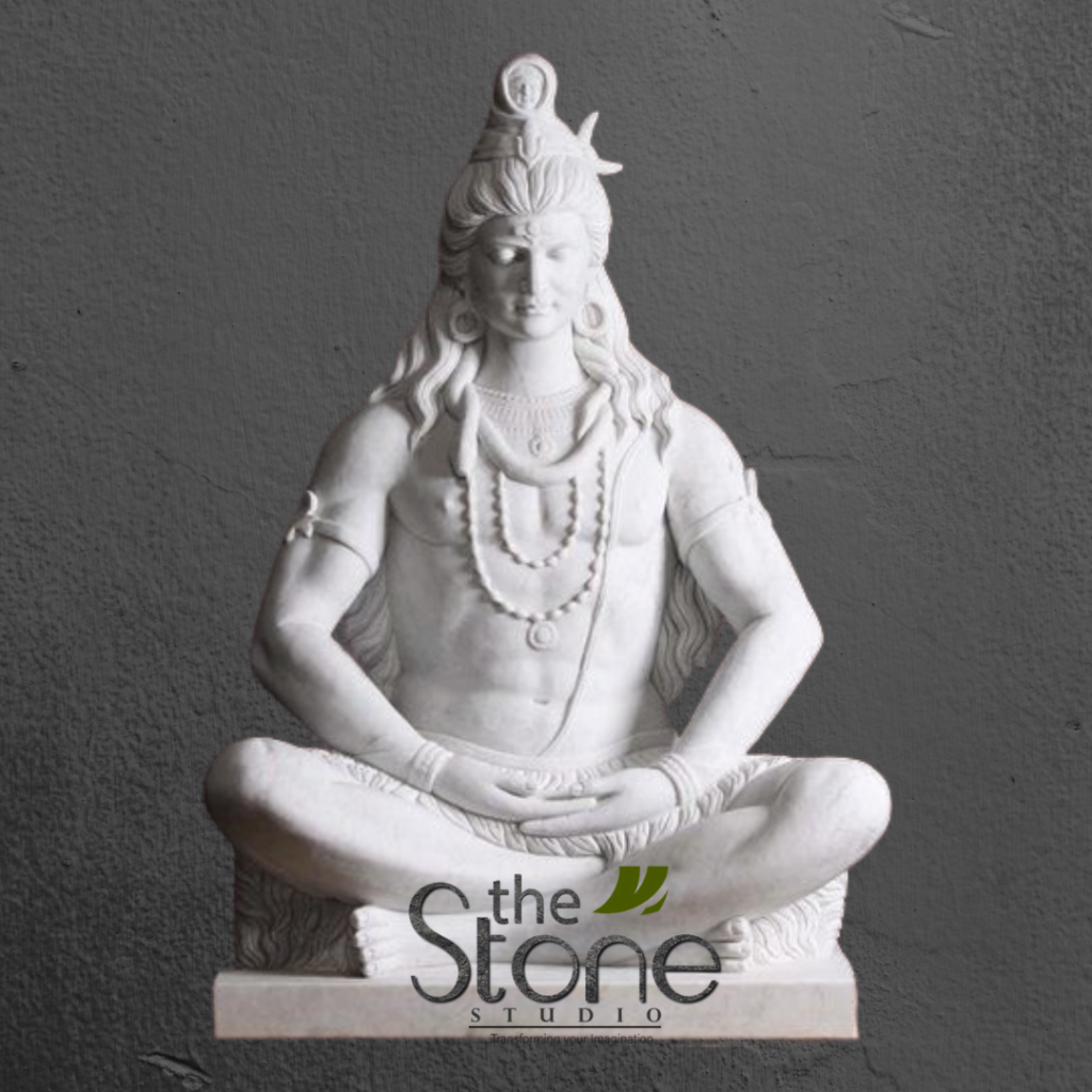 Shiva Statue In Marble Sitting Position 3ft - The Stone Studio