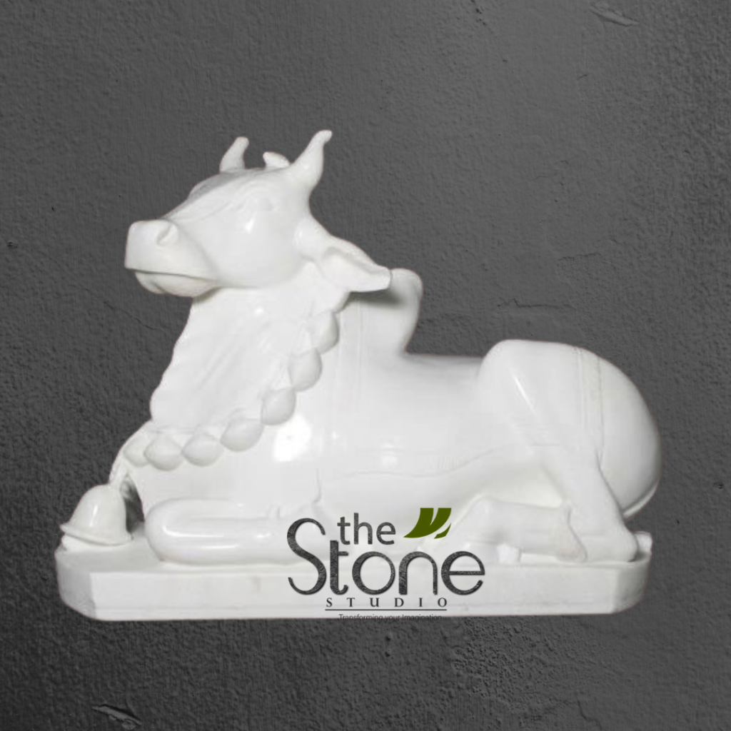 Nandi Statue In White Marble 18": Buy Now - The Stone Studio
