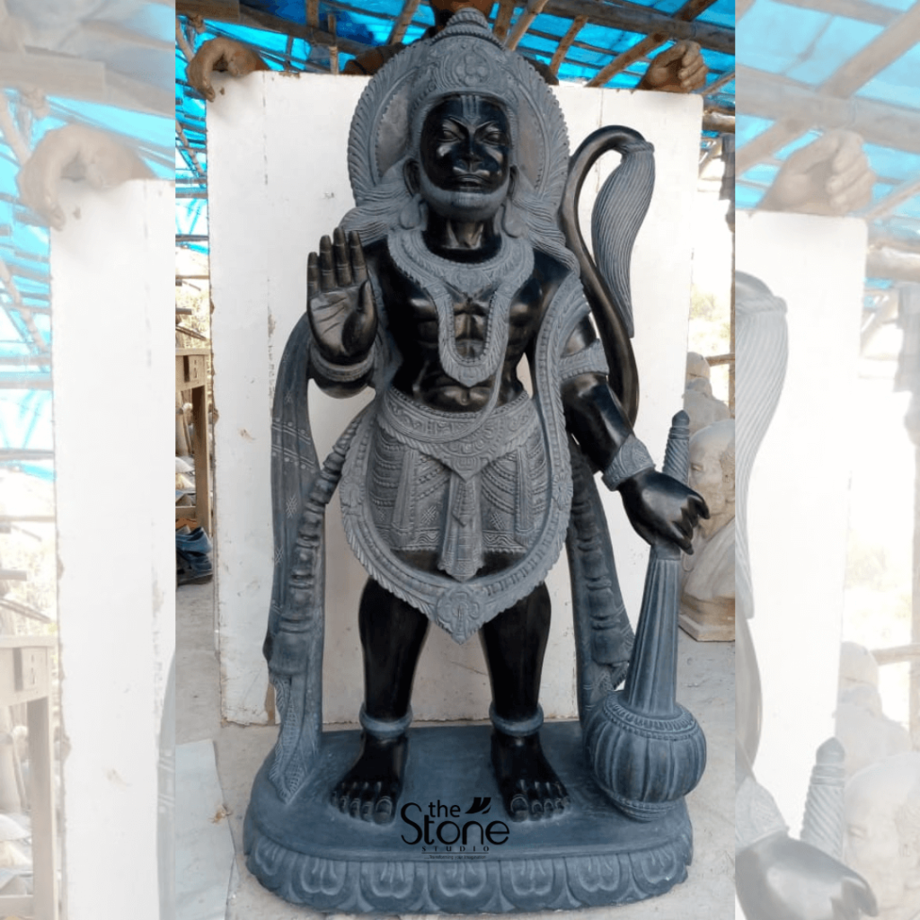 Hanuman Statue In Standing Position Black 4ft - The Stone Studio