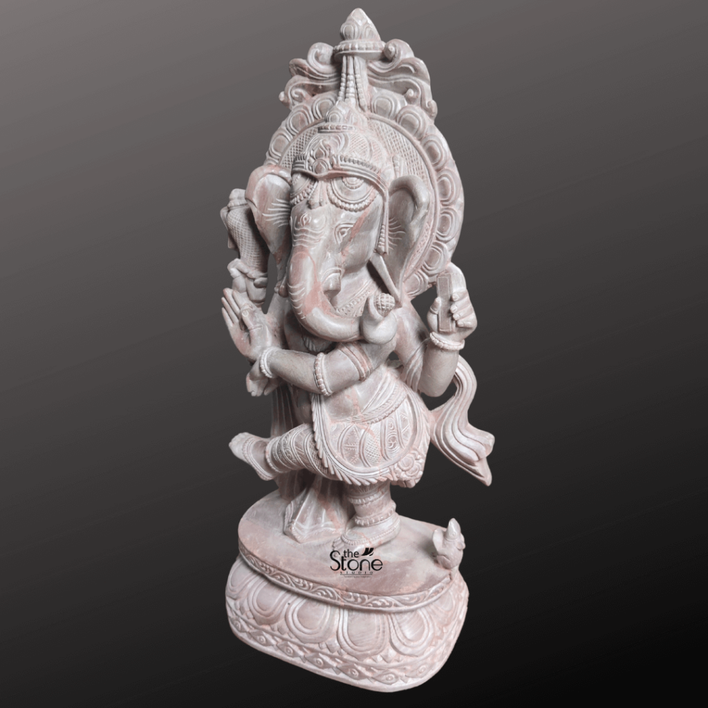 Buy Ganesha Dancing Statue in Pink Stone 15" - The Stone Studio