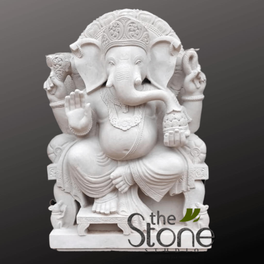 Buy White Ganesh Murti 3' Beautiful Carving - The Stone Studio