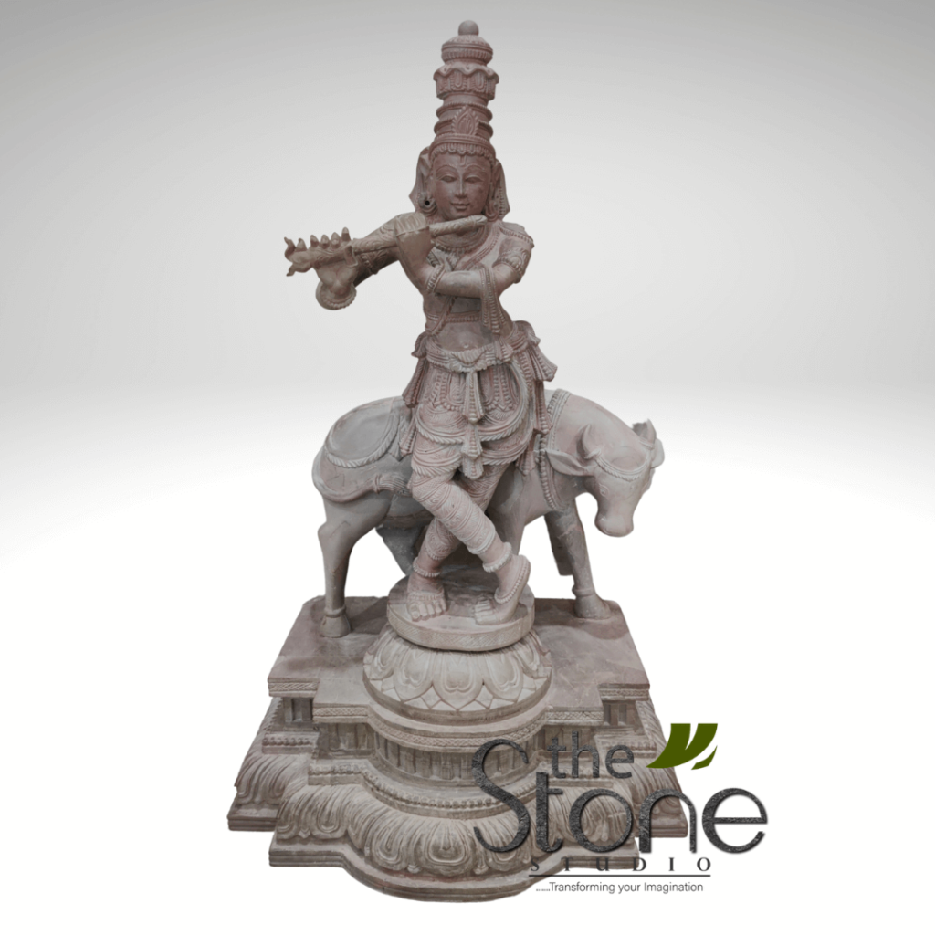 Krishna with cow statue 18": Buy The Elegance - The Stone Studio