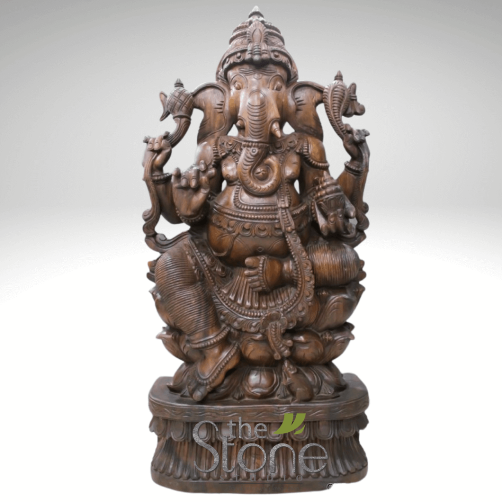 Wooden Ganesh Murti 3ft : Buy Online - The Stone Studio