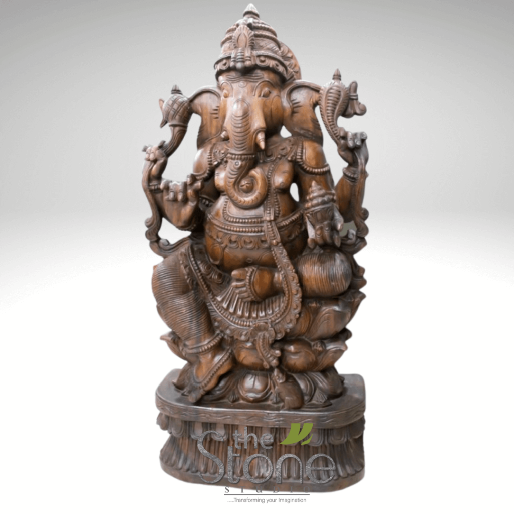 Wooden Ganesh Murti 3ft : Buy Online - The Stone Studio