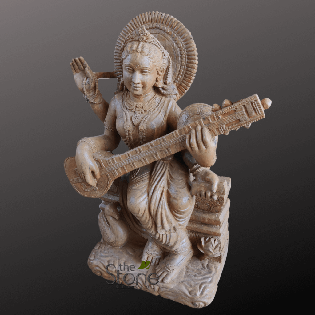 Saraswati Stone Statue 3ft: Buy Elegant Idol - The Stone Studio