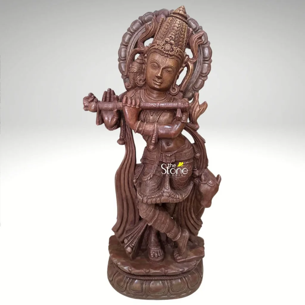 Lord Krishna Pink Stone Statue 2ft: Buy Best - The Stone Studio