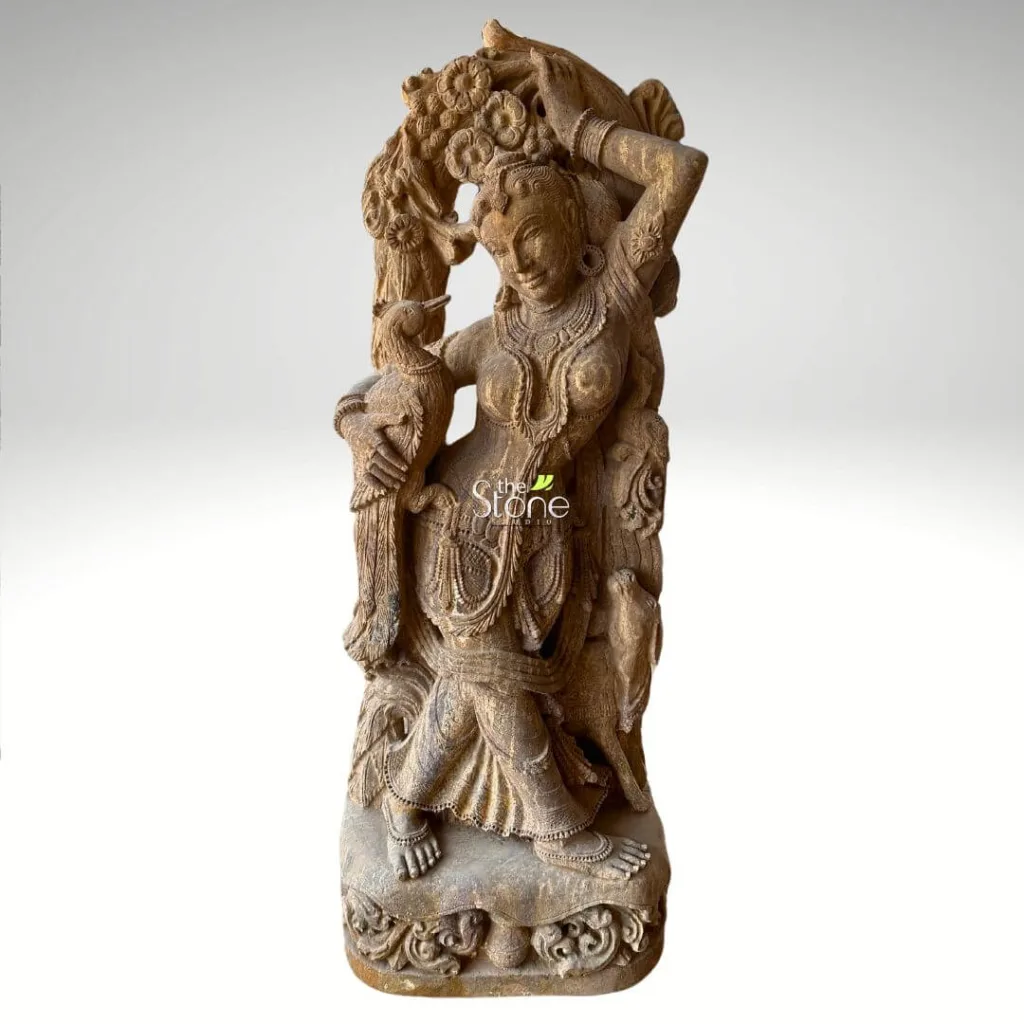 Devdasi With Peacock Statue 6ft: Buy Best Art - The Stone Studio