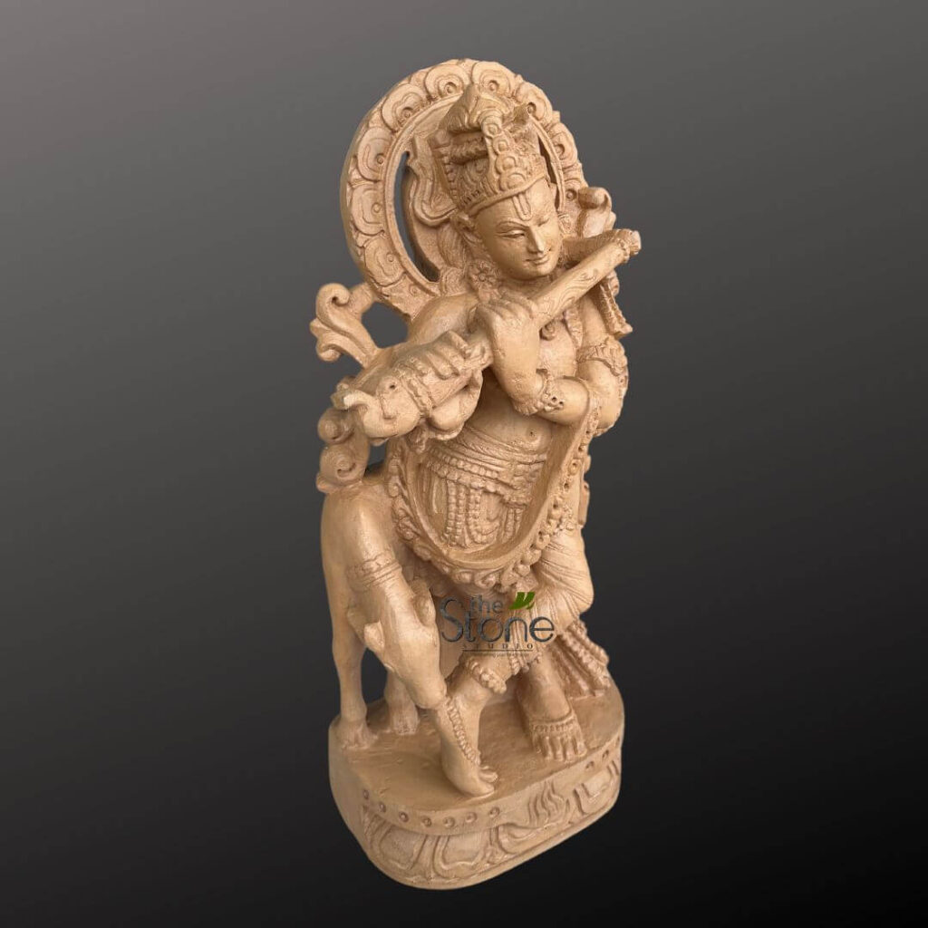 Stone Krishna with cow statue 2ft: Book Now! - The Stone Studio
