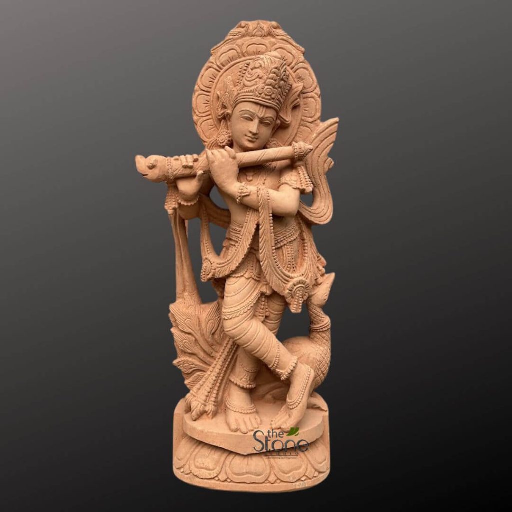 Buy best Lord Krishna With Peacock statue 30" - The Stone Studio