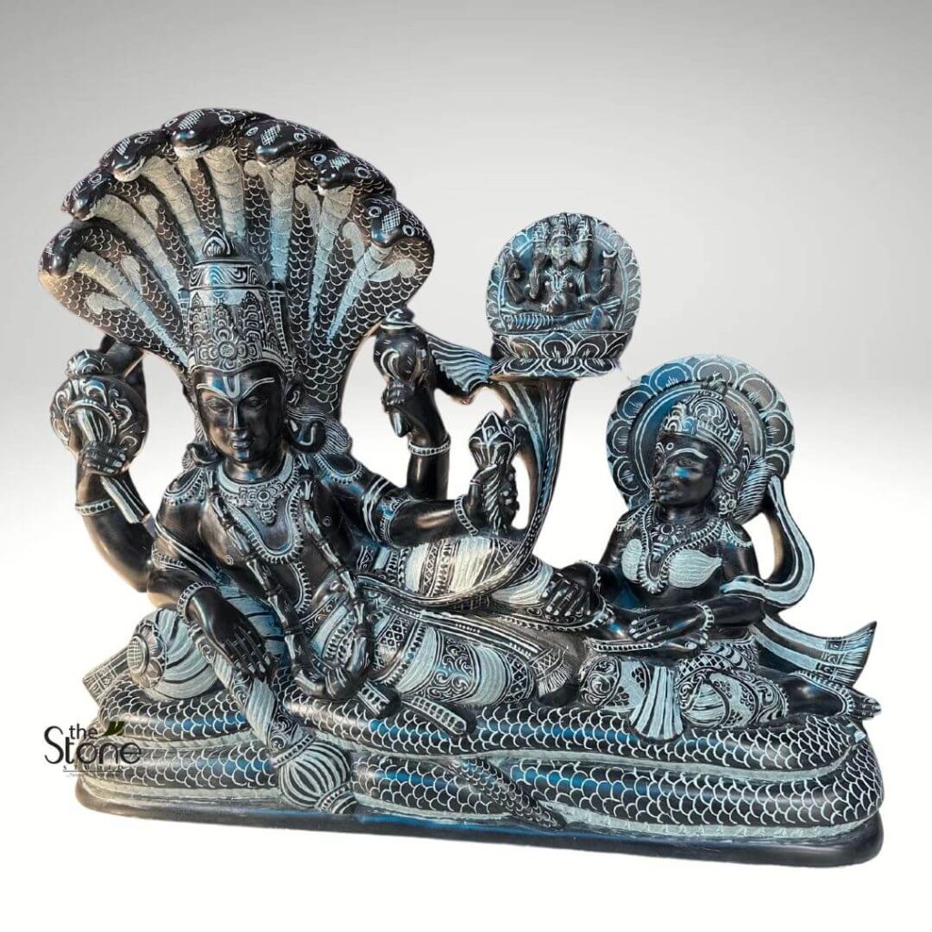 Lord Vishnu Sleeping on Sheshnag Statue 20" - The Stone Studio