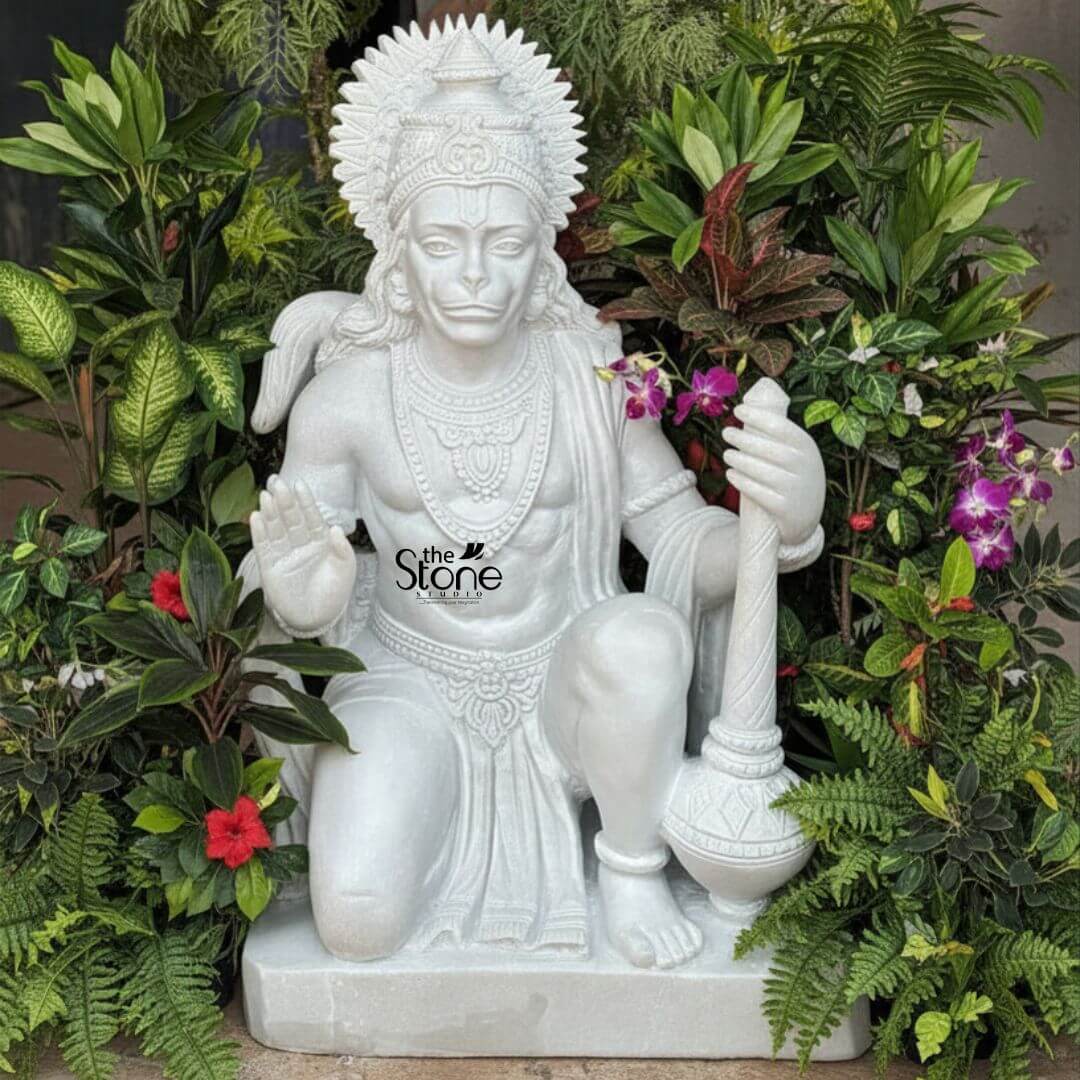 Hanuman Marble Statue for Home Temple 3ft - The Stone Studio